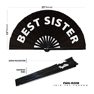 Best Sister Hand Fan Foldable Bamboo Circuit Hand Fan Funny Gag Slang Words Expressions Statement Gifts Festival Accessories Rave Handheld Circuit Event Fan Clack Fans (Black)