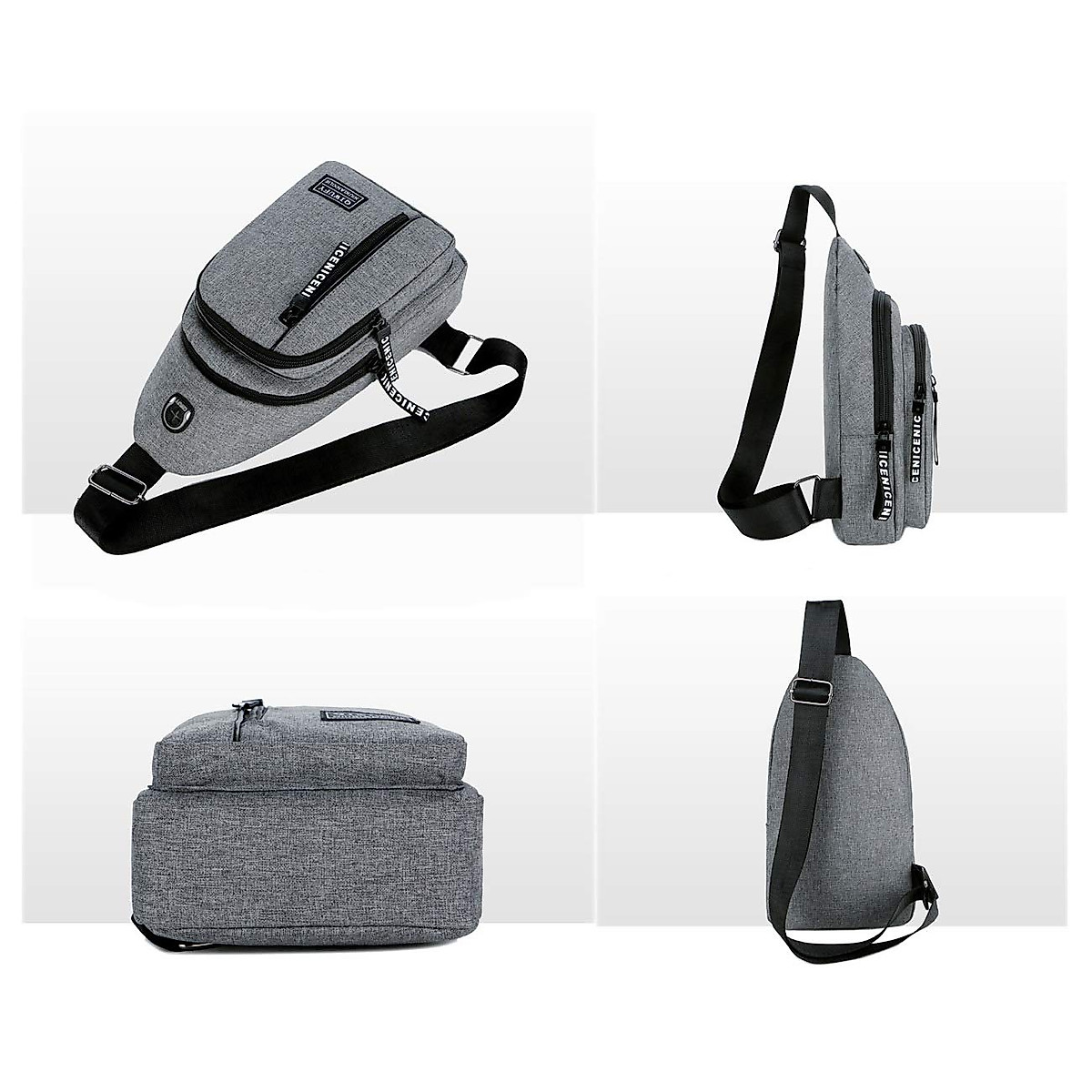 Small Sling Bag Crossbody Chest Shoulder Water Resistant Travel Bag for Men Women With Earphone Hole (Gray)