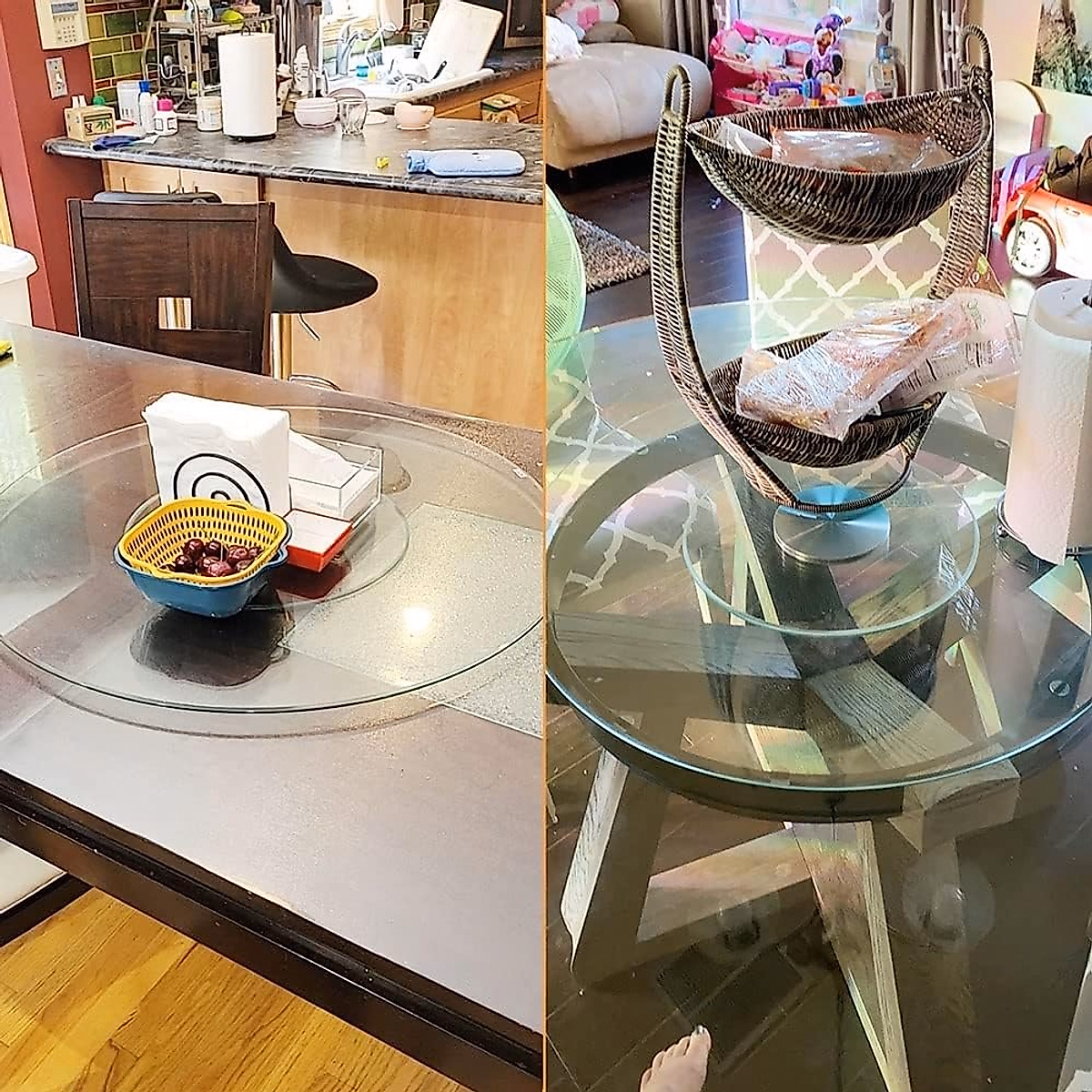 EMENAR 20/30/40inch Heavy Duty Tempered Glass Lazy Susan Turntable, Round Dining Table Serving Tray, Kitchen Serving Plate 360° Rotatable (Size : 90cm/36in)