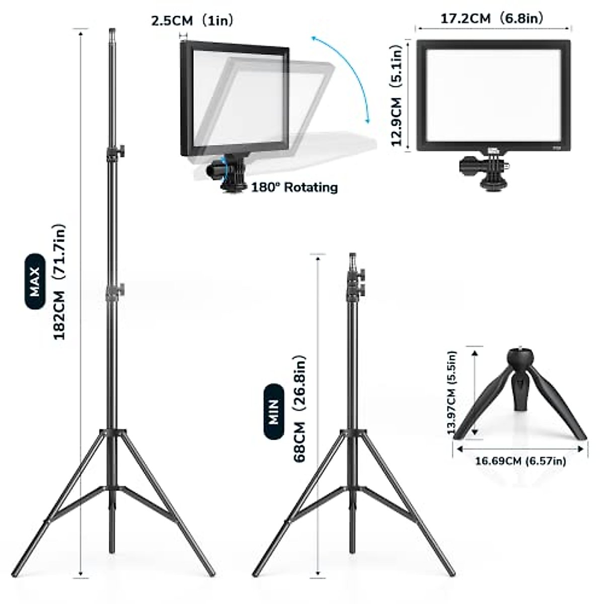 Pixel LED Video Light Panel Lighting Kit, 2Pack P20 3200K-5600k Dimmable Bi-Color Soft Light with LCD Display Brightness and Mini Tripod for Game/Live Stream/YouTube/Photography