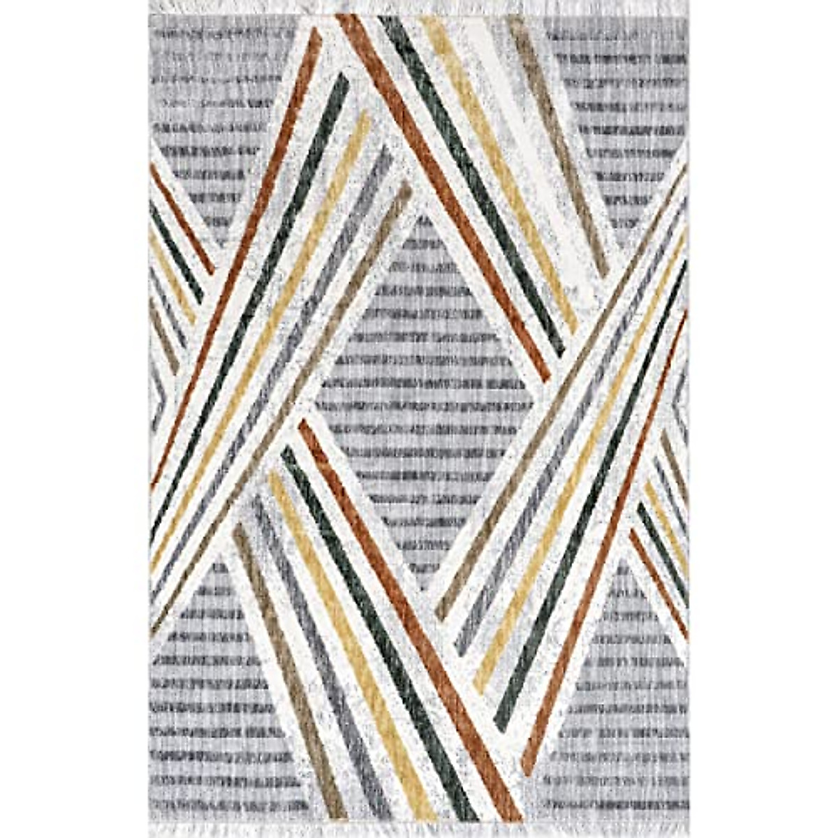 nuLOOM Edna Modern Striped Fringe Area Rug, 5' x 8', Light Grey