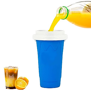 Slushy Maker Cup,Slushy Maker Squeeze Cup,Quick Frozen Smoothies Cups Frozen Magic Cup,Summer Juice Ice Cream Cup,DIY Homemade Smoothie Cups,Reusable Silicon Ice Cup with Straw Spoon 2PCS Blue+Red
