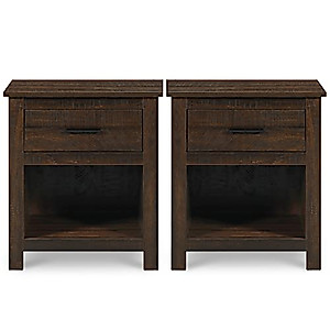 Vikiullf Farmhouse Nightstand-Wooden,Night Stand for bedroom,Bedside Table with 1 Drawer for Bedroom, Open Cabinet & Sliding Drawer, Espresso 1-Drawer (2 Pieces)