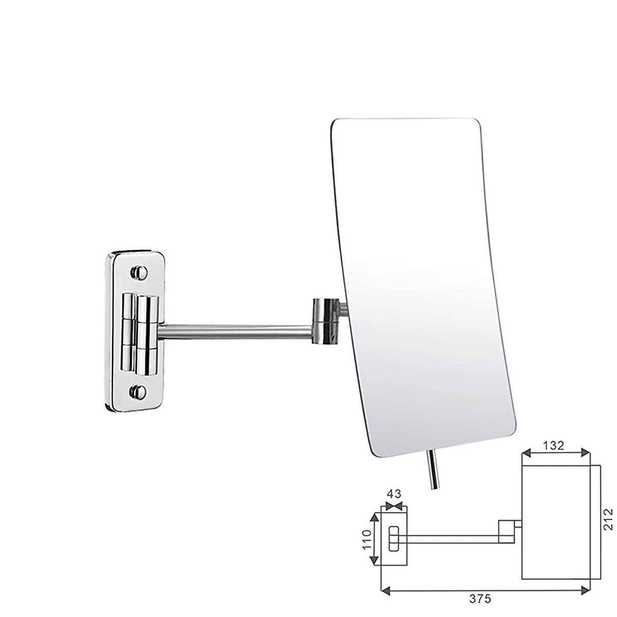 Bathroom Folding Makeup Mirror ,Hotel Bathroom Rotating Telescopic Mirror Wall Hanging Beauty Triple Zoom Single Side Makeup Mirror 8 Inch Free Punch-Square Bottom