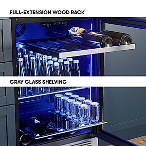 Zephyr 24" Wine Fridge & Beverage Refrigerator Single Zone Under Counter - Mini Wine Cooler Cellars Small Beer Fridge Cabinet Drink Chiller Freestanding Wine Beverage Cooler, 7 bottles,112 cans