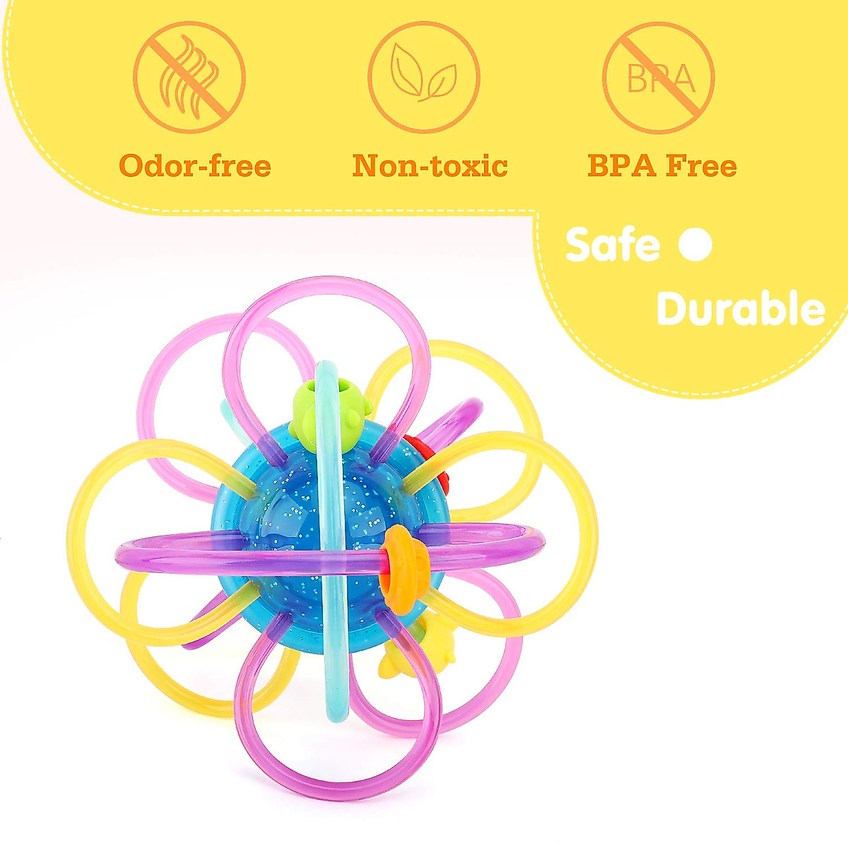 Zooawa Baby Teether, Soft Rattle and Sensory Ball Teething Toy for Pain Relief, BPA-Free Teether Ball Rattle Toy for Infants and Toddlers All Ages, Easy to Hold, Translucent
