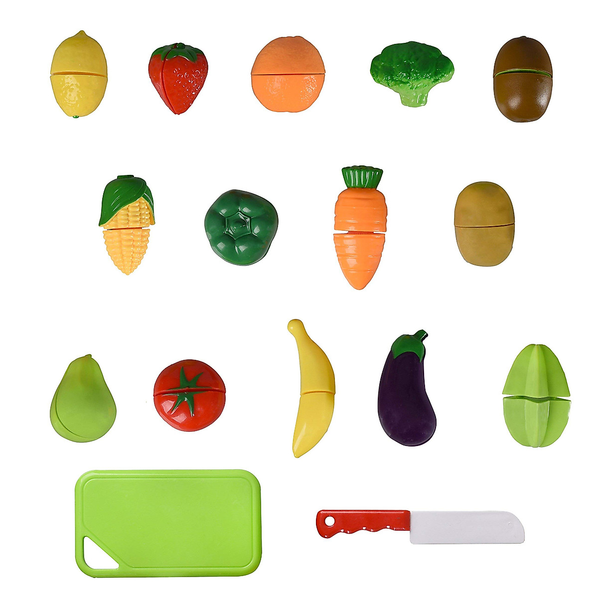 Playkidz: Fruit and Vegetables Basket Pretend Play Kitchen Food Educational Playset with Toy Knife, Cutting Board (32 Pieces of Food Toys)