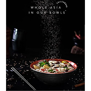 VALLENWOOD 4 set, 16 pieces. Ramen Bowl Set, Asian Japanese soup with Spoons Chopsticks and Stands, Restaurant Quality Melamine, Large 37 oz for Noodles, Pho, Noodle, Udon, Thai, Chinese dinnerware.