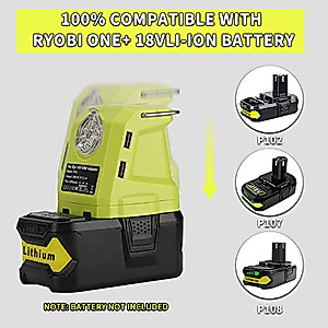 2 USB Ports Battery Adapter Charger with 420LM LED Light Compatible with Ryobi 18V One+ P108 P107 Lithium Battery Power Supply Power Source Portable Flashlight Outdoor Camping Lantern