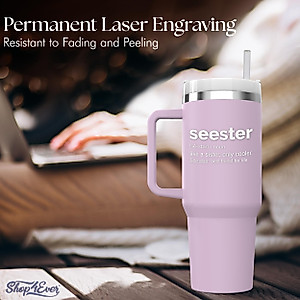 shop4ever Seester Definition Engraved Insulated Stainless Steel Tumbler with Handle, Lid, and Straw 40 oz. Funny Gift for Sister Best Friend (Lavender)