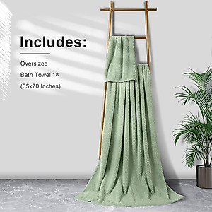 8 Pack Extra Large Bath Towel Sheet Set, 35x70 Inches - Oversized Bath Towels Set,Jumbo Large Microfiber - Quick Dry, Lightweight Highly Absorbent Towel Set for Bathroom,Hotel,SPA (Green)