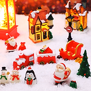 Jerify 26 Pieces Christmas Village Sets Lighted Christmas Village Houses Xmas Light up Decorations Mini Village Accessories Christmas Collectible Buildings for Xmas Winter Decorations