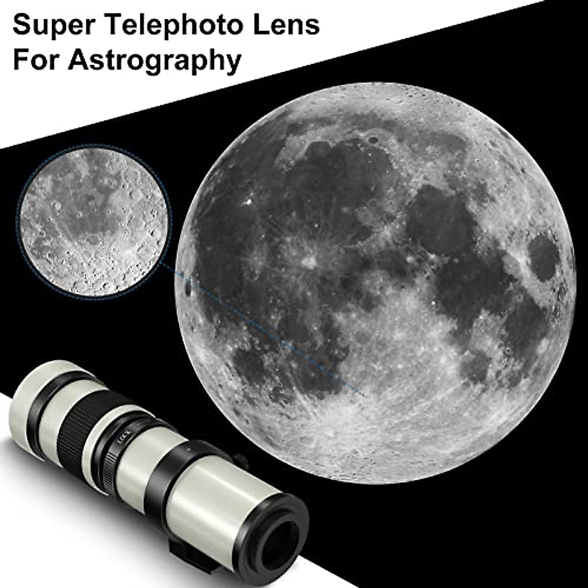 Lightdow 420-800mm f/8.3 Manual Zoom Super Telephoto Lens + T Mount Ring for Nikon D3500 D5600 D7500 D500 D600 D700 D750 D800 D850 D3200 D3400 D5100 D5200 D5300 D7000 D7200 Camera (White Version)