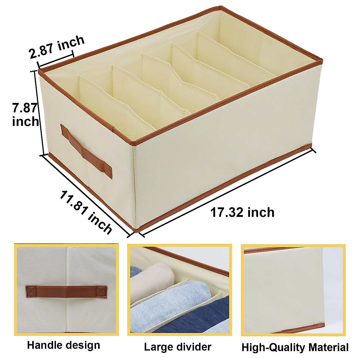 Fordonral Set of 4 Extra Large Clothes Organizer Closet Organizer 6 Compartments for Jeans Sweater Sheet Shirt Divided Clothing Storage Box for Closet,Wordrobe,Bedroom,Shelf