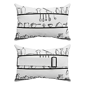 Recliner Head Pillow Ledge Loungers Chair Pillows with Insert Minimalism Pots and Pans on The Shelf Lumbar Pillow with Adjustable Strap Outside Patio Decorative Garden Cushion for Bench Couch, 2 PCS