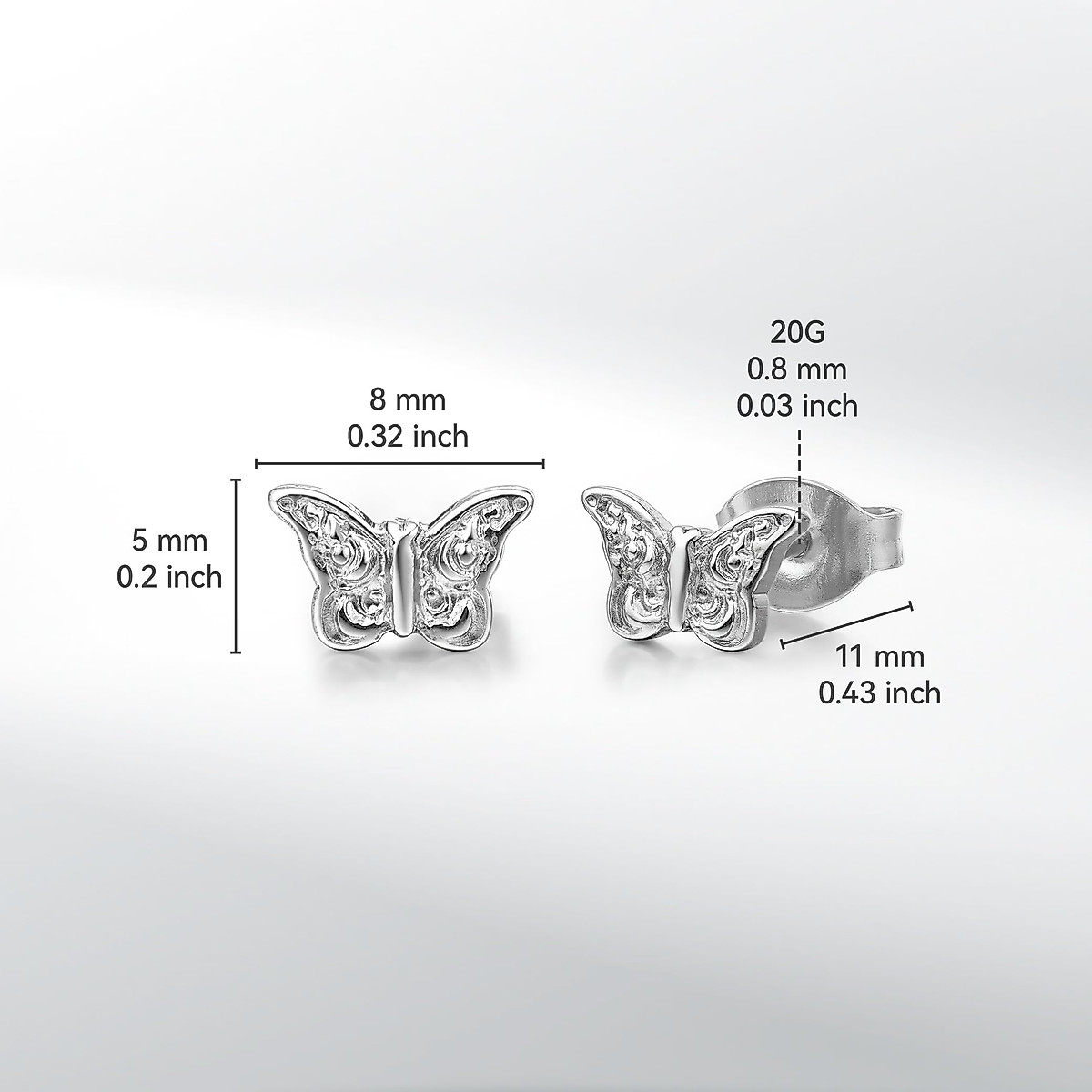 Limerencia Hypoallergenic G23 Titanium Earrings, Tiny Butterfly Stud, F136 Implant Grade Pure Titanium, Suitable for Sensitive Ears (Silver)