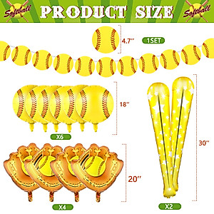 13 Pcs Softball Party Decorations, Softball Banner Paper Garland, Softball Balloons, Softball Glove Balloon, Softball Bat Balloons for Sports Theme Party Supplies Gender Reveal Baby Shower Decoration