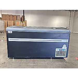 NAFCOOL 58‘’ Display Island Freezer Commercial Beverage Refrigerator，Supermarket Glass Top Cooler Market Grocery Island Merchandiser 18 cu.ft Sliding Glass Door Horizontal Showcase Freezer