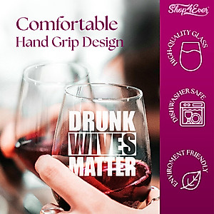 shop4ever Drunk Wives Matter Laser Engraved Stemless Wine Glass Best Wife Ever Funny Wife Stemless Wine Glass Gifts for Mom, Wife, Her