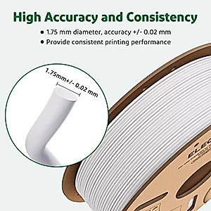 ELEGOO PLA Filament 1.75mm White 1kg Spool, 3D Printer Filament Dimensional Accuracy +/- 0.02mm 2.2lbs Neat Roll Fits for Most FDM 3D Printers