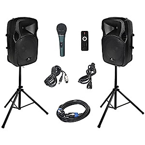 PRORECK Party 12 12-Inch 1000 Watts 2-Way Powered PA Speaker System Combo Set with Bluetooth/USB Drive Read Function/SD Card Reader/FM Radio/Remote Control/Speaker Stand