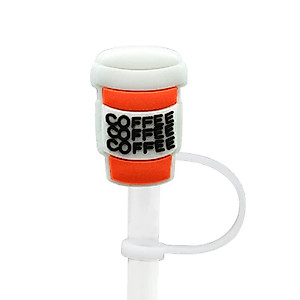 COFFEE cute Straw Tips Covers,Food Grade Reusable Silicone Straw Tip,funny Straw Covers Cap Plugs,Anti-dust Soft Straw Toppers Drinking Straw Tips Lids for 6-10 mm