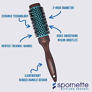 Spornette Ion Fusion 3 inch Round Brush With Thermal Ceramic Barrel And Ion-charged Anti Static Nylon Bristles For Blow Drying, Blow-outs, Curling, Styling, And Smoothing All Types Of Hair Textures