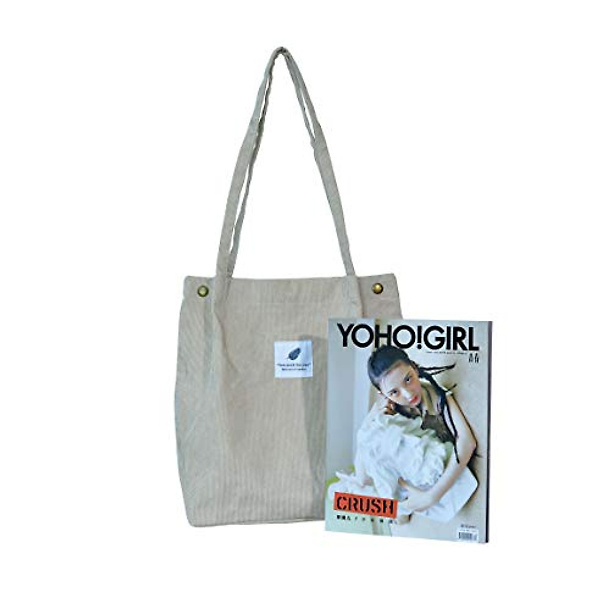 MODANA Corduroy Tote Shopping Bag with Interior Pocket, Reusable Washable and Ecofriendly, Perfect Totes for Shopping Travelling School and So on (Beige)