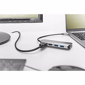 Digitus 8-Port USB-C Dock, 2xUSB3.0, 1xRJ45, 2xHDMI, 1xPD, 1xMicro SD, 1xSD, Grey