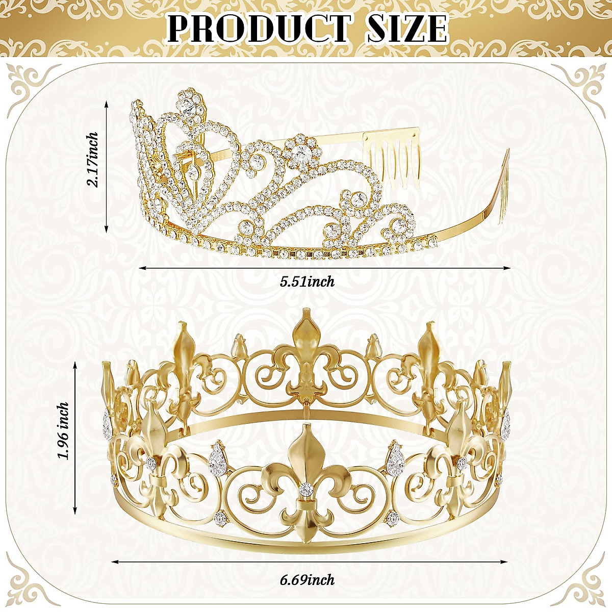 Henoyso 4 Pcs Prom King and Queen Crowns for Men Women King Queen Tiara Crystal Headband Homecoming Costume Party Favor(Gold, Silver, Elegant)