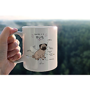 kunlisa Cute Pug Mug Cup,Anatomy of a Pug Ceramic Mug-11oz Coffee Milk Tea Mug Cup,Gifts For Dog Lovers Pug Mom Dog Mom Women Men Teen Girls,Pet Lovers Coworkers Gifts
