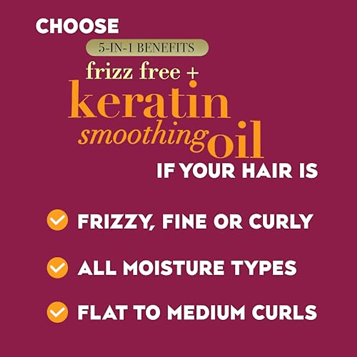 OGX Frizz-Free + Keratin Smoothing Oil Conditioner, 5 in 1, for Frizzy Hair, Shiny Hair, RED, 385 ml