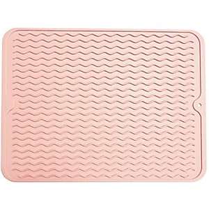 Silicone Heat Resistant Drain Pad Dish Draining Mat Non Slip Drying Pad Dry Fast Sink drying mat for Kitchen Black Grey Pink Red (Pink)