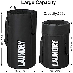 Chrislley 106L Extra Large Laundry Hamper with Drawstring Dorm Room Backpack Laundry Bag Collapsible Laundry Basket for College Students Travel Day Trip（Black）