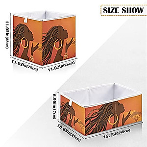 Beautiful African Woman Storage Basket Storage Bin Rectangular Collapsible Storage Cubes Cloth Baskets Containers Organizer for Living Room Car