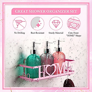 Tisancy Bathroom Accessories Set 2 Set Shower Caddy for Bathroom Organizer Wall Decor for Tub Kitchen Self Adhesive Wall Mounted Storage No Drilling Shower Rack Basket Bin Tray with 4 Hook Heart Sign