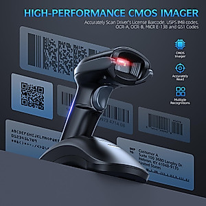 TEEMI Bluetooth QR Barcode Scanner with USB Cradle, Battery Replaceable Feature, Wireless Barcodes Reader Bar Code Scan Gun Handsfree Automatic Screen Scanning, Advanced Data Parsing