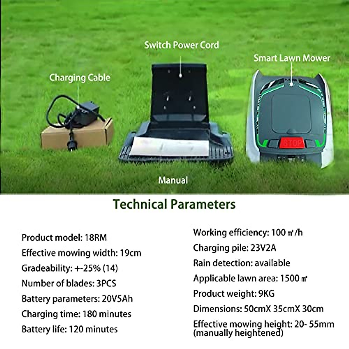 Automatic Robotic Lawn Mower, App Control, with Virtual Boundaries, Ultra-Quiet, Route Plan, Automatic Charging, for Small to Medium Yards