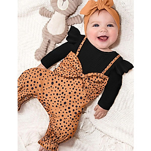 Queenstyle Baby Girl Clothes 3-6 Months Onesie Baby Girl Outfits Long Sleeve Ruffle Romper Cute Infant Girl Clothes Polka Dot Jumpsuit Fall Winter Baby Clothes for Girls