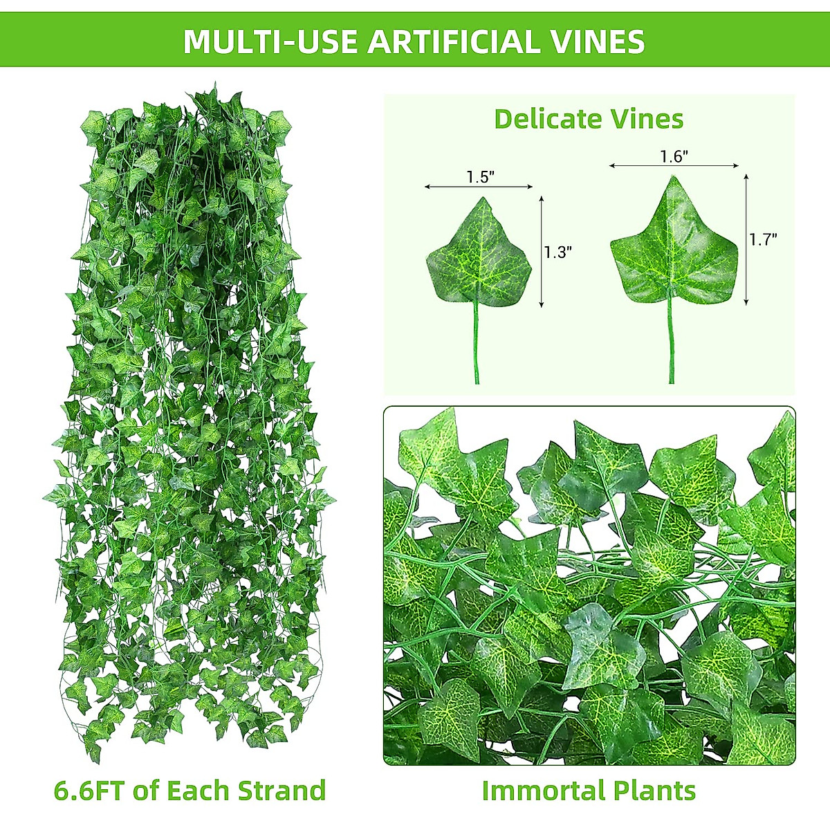 Ohuhu 20 Pack 131 FT Artificial Ivy Leaf Fake Plants Vines, Greenery Garland Leaves Hanging for Home Kitchen Office Garden Wedding Party Home Wall Indoor Outdoor Decor, 79 Inch Each, Green