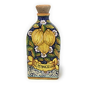 CERAMICHE D'ARTE PARRINI - Italian Ceramic Pottery Bottle Cups Limoncello Liqueur Pattern Lemons Hand Painted Made in ITALY Tuscan Store