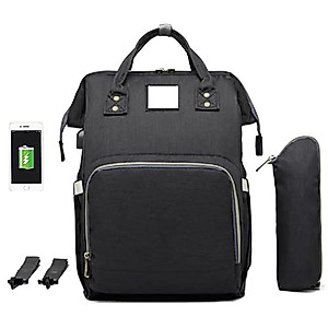 'Diaper Bag Backpack Bag Baby Bags for Mom and Dad Maternity Diaper Bag with USB Charging Port Stroller Straps Thermal Pockets,Water Resistant', Black, L