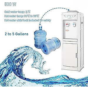 Water Cooler Dispenser 3-5 Gallon Bottles,Top Loading Hot & Cold Water Dispenser, Child Safety Lock Water Cooler for Indoor Home Office Use with Storage Cabinet, White