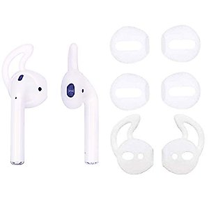 ALXCD Earbud Cover Replacement for Airpod, 2 Pairs [Fit in Case] Ultra Thin Earbud Covers & 2 Pairs [Anti Slip] Silicone Ear Tips, Fit for Airpod Headphone (4T+4S)[White]