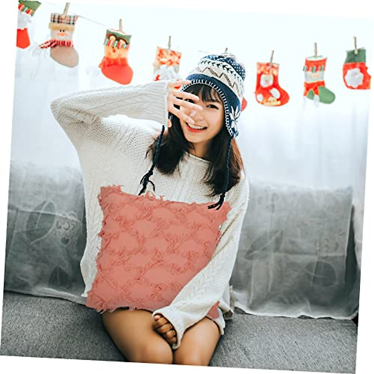 BESPORTBLE 2pcs Core for Shaped Covers Macrame Morocco Beding Design Pink Tassel Simple Cases Room Bed Lip Stylish Chic Hotel Protector Cotton Decor Chair Restaurant Pillowcase Practical