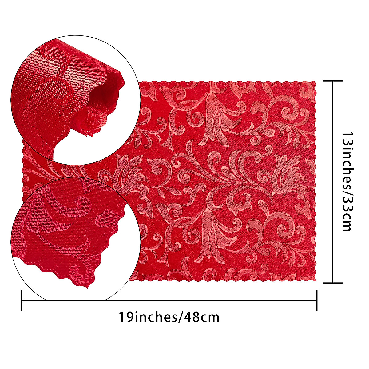 HommxJF 4 Pieces Wave Scroll Damask Jacquard Red Placemats,13 x 19 inch Protect Surface Heat and Stain Resistant Dinner Mats