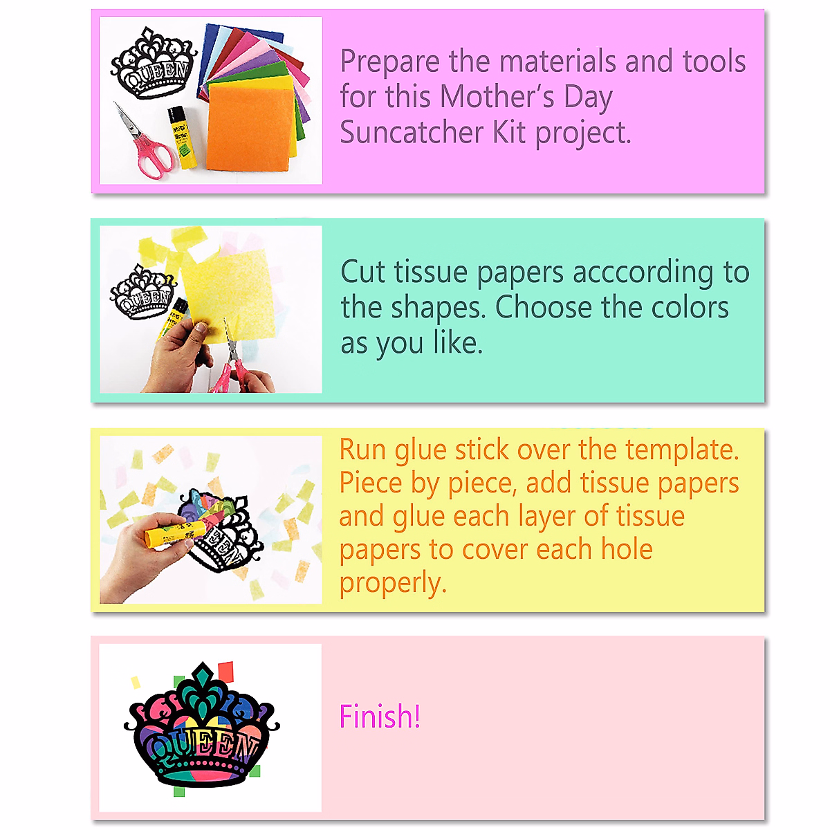 VHALE Suncatchers Craft 3 Sets (9 Cutouts) w Tissue Papers Stained Glass Effect Paper Sun Catcher Kit, Window Art, Classroom Crafts, Creative Art Projects, Kids Party Favors (Mother’s Day)