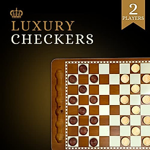 Regal Games - Luxury Checkers Board Game - Classic Tabletop Game Set - Solid Natural Pine Game Board, Interlocking Wood Checkers, Built-in Storage Grooves - Fun for Families, Kids, Parties - Ages 8+