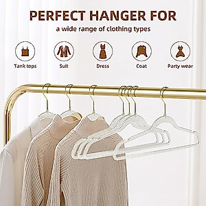 Clear Plastic Hangers 20 Pack - Non-Slip Coat and Clothes Hangers with Bling Glitter for Weddings - Lightweight and Space Saving Hangers for Closet Organization (Gold Glitter)
