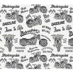 Stesha Party Motorcycle Gift Wrap Mens Wrapping Paper - Folded Flat 30 x 20 Inch (3 Sheets)